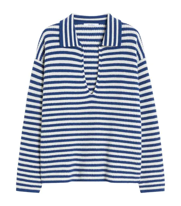 Max Mara Cashmere Striped Collared Sweater - Blue