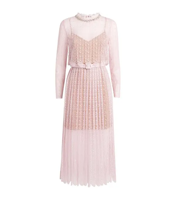 Self-Portrait Organza Lace Midi Dress In Pink | Editorialist