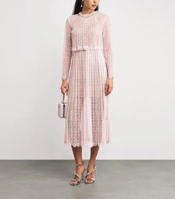 Self-Portrait Organza Lace Midi Dress In Pink | Editorialist