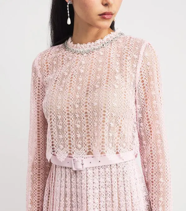 Self-Portrait Organza Lace Midi Dress In Pink | Editorialist