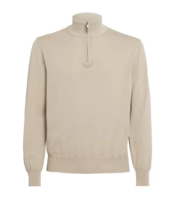 Canali Cotton Half-zip Sweater - Beige