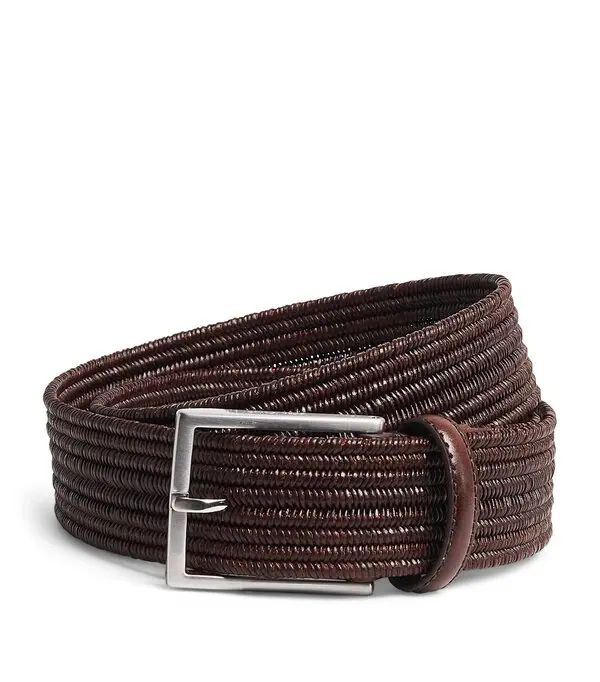 Canali Leather Woven Belt - Brown