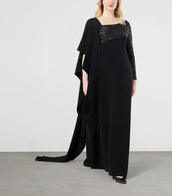 Marina Rinaldi Sequin Embellished Crepe Maxi Dress