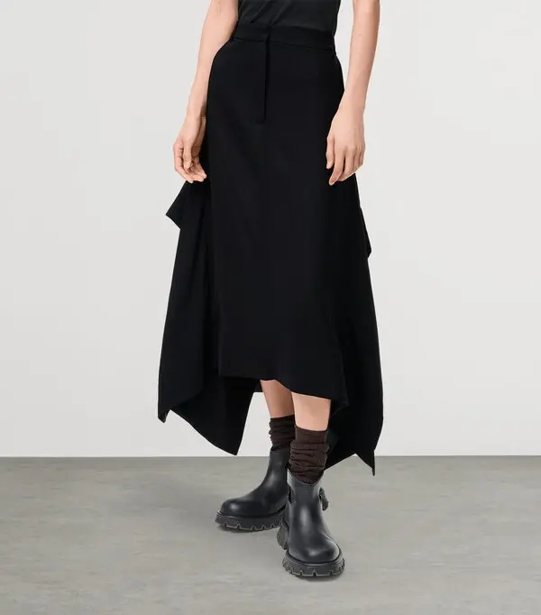 Loewe Leather-trim Side-pleat Midi Skirt