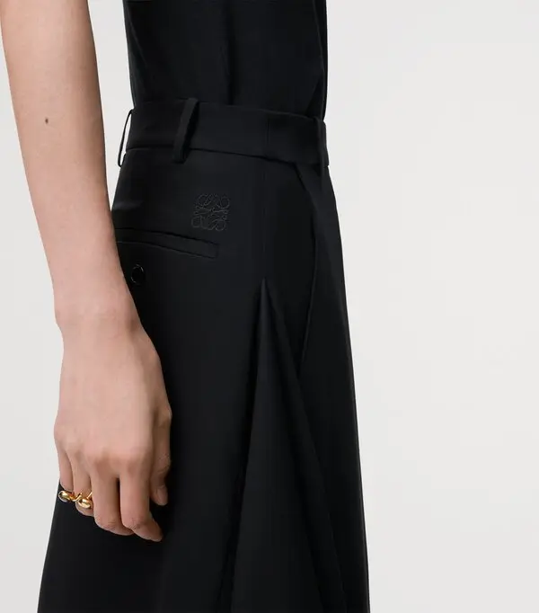 Loewe Leather-trim Side-pleat Midi Skirt