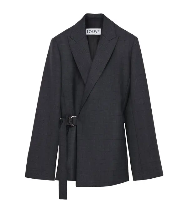 Loewe Wool Check Draped Blazer