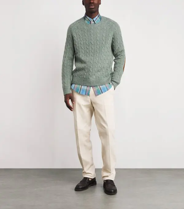 Polo Ralph Lauren Wool-blend Elbow-patch Cable-knit Sweater