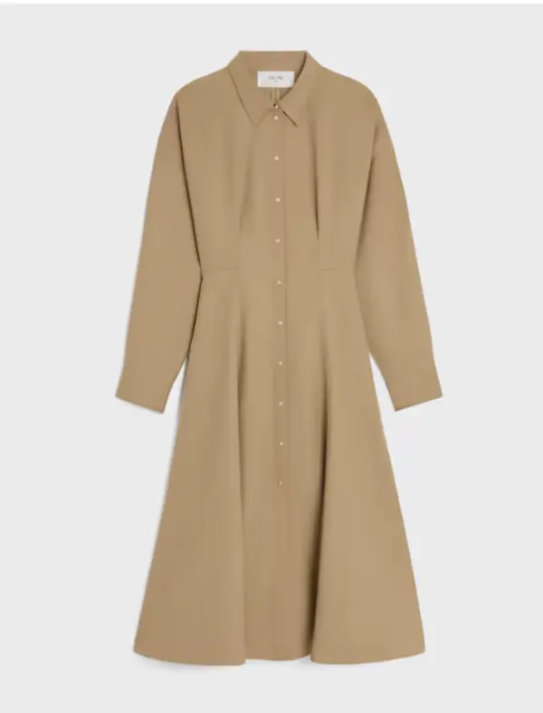 Celine Dress In Wool With Triomphe Embroidery - Sand