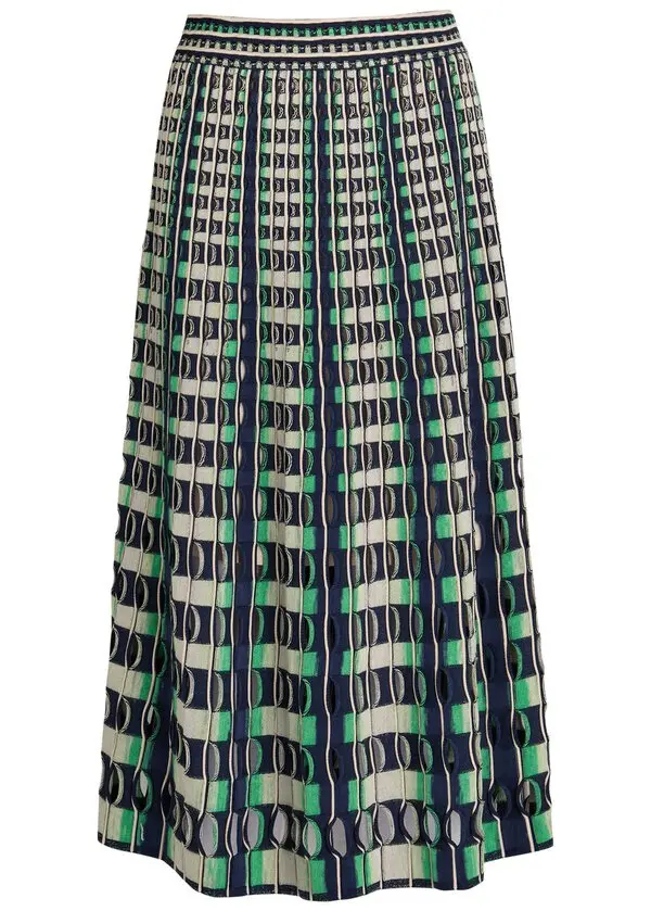 Simkhai Drue Gingham Knit Midi Skirt - Navy