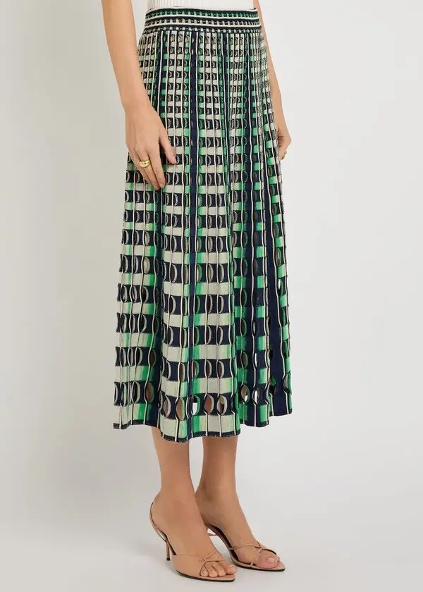 Simkhai Drue Gingham Knit Midi Skirt - Navy
