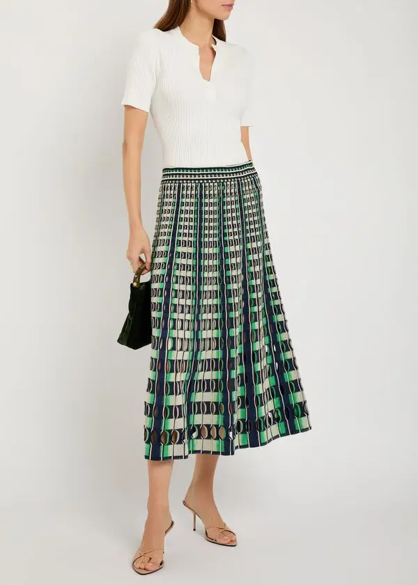 Simkhai Drue Gingham Knit Midi Skirt - Navy