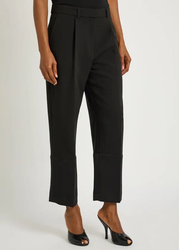 Tory Burch Satin Cuffs Cropped Crepe Trousers