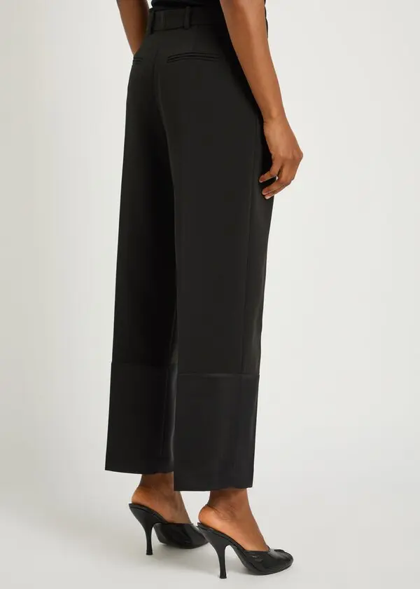 Tory Burch Satin Cuffs Cropped Crepe Trousers