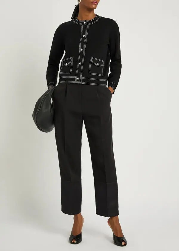 Tory Burch Satin Cuffs Cropped Crepe Trousers