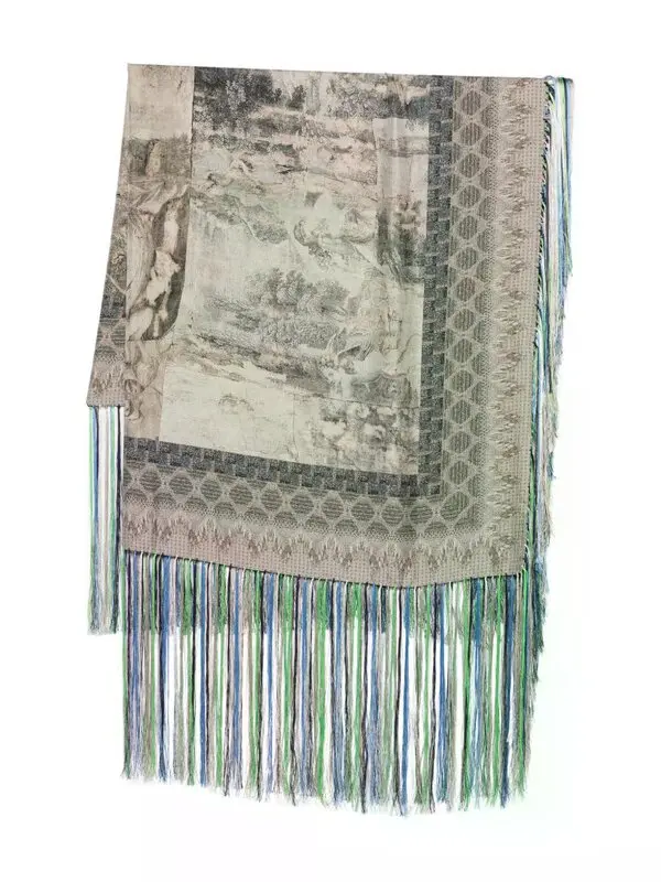 PIERRE-LOUIS MASCIA Aloeuw Printed Fringe-edge Scarf - Grey