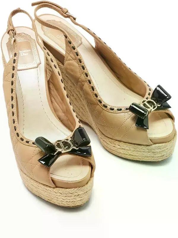 Dior Cannage Bow Wedge Espadrilles - Neutrals