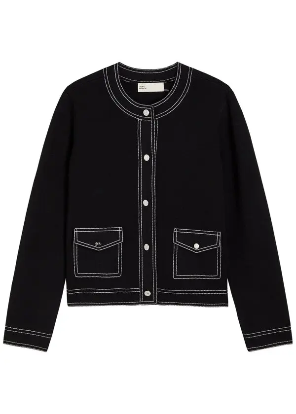 Tory Burch Topstitch Wool Cardigan