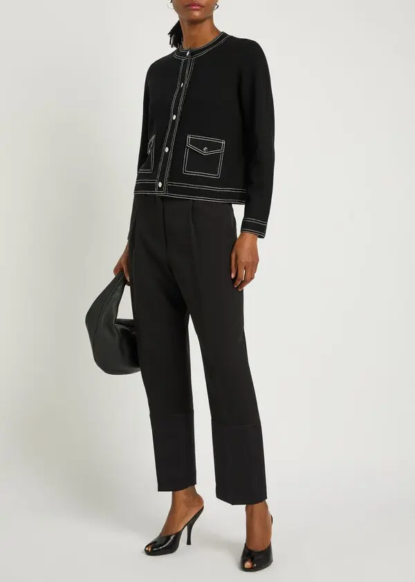 Tory Burch Topstitch Wool Cardigan