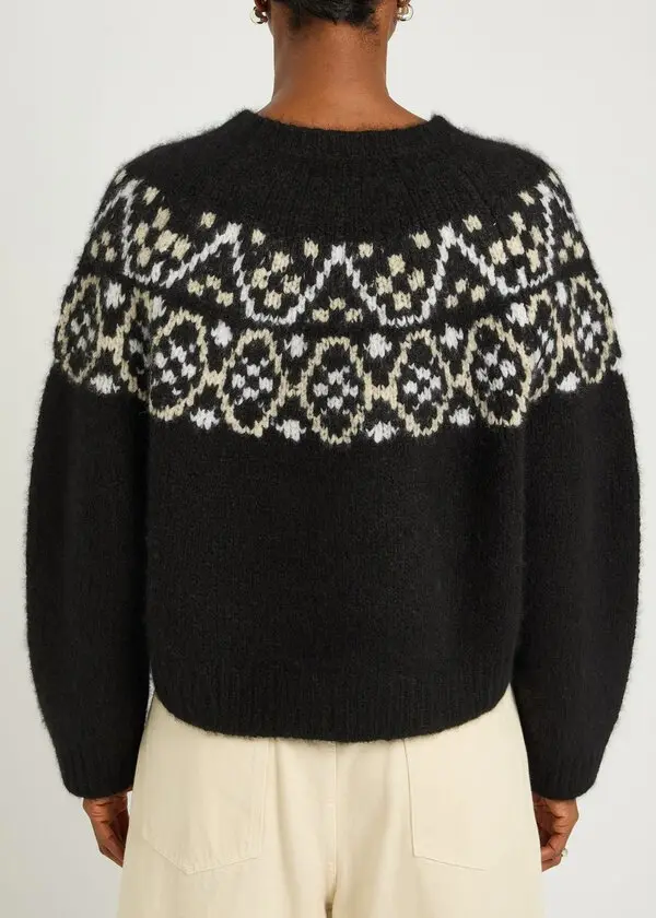 NILI LOTAN Chrissy Patterned Cashmere And Silk-blend Jumper - Black