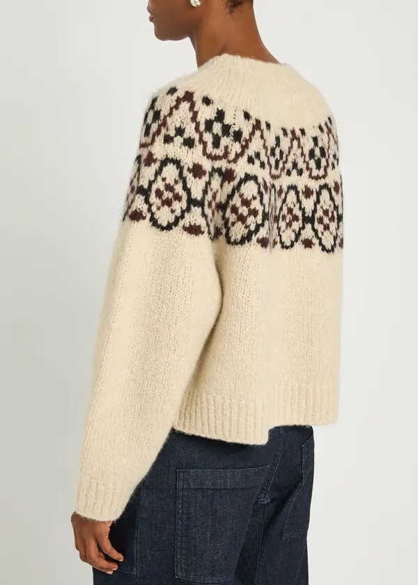 NILI LOTAN Chrissy Patterned Cashmere And Silk-blend Jumper - Beige