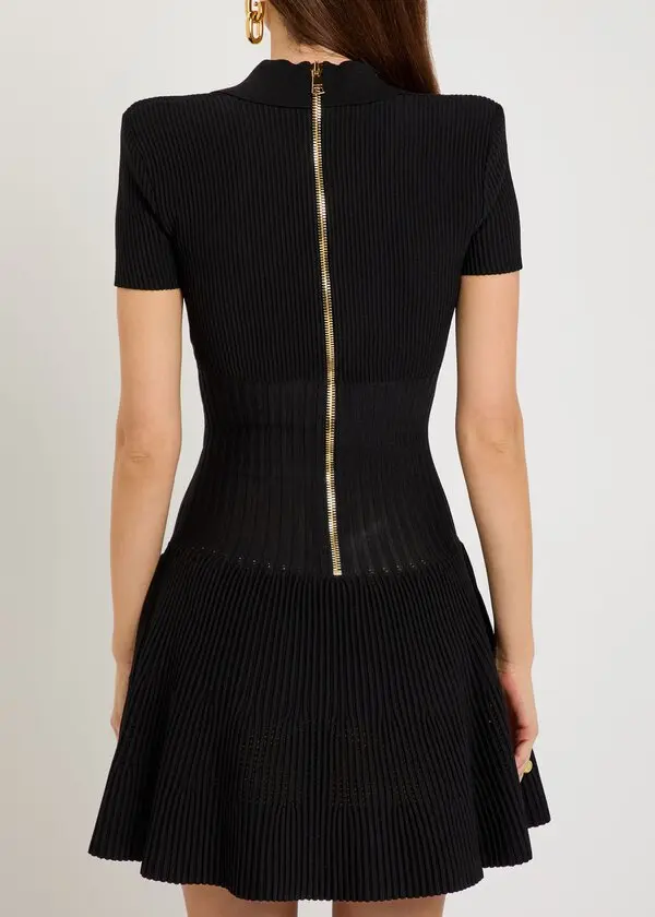 Balmain Embellished V-neck Knit Mini Shirt Dress