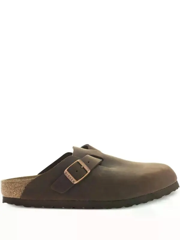 BIRKENSTOCK Boston Leather Buckle Mules - Brown