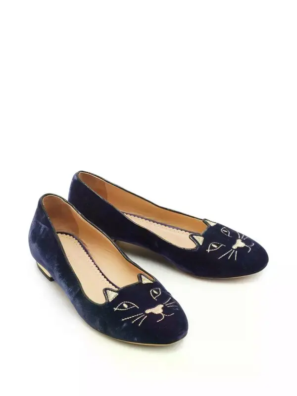CHARLOTTE OLYMPIA Kitty Embroidered Flat Pumps