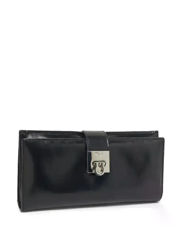 FERRAGAMO Gancini Leather Continental Wallet - Black