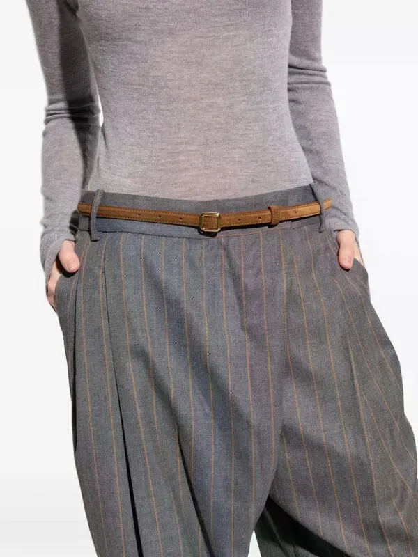 Lié Studio Georgia Slim Calf Suede Buckle Belt - Brown