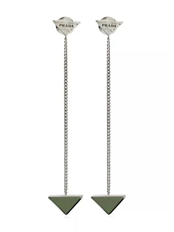 Prada Triangle-enamel Chain Earrings - Silver