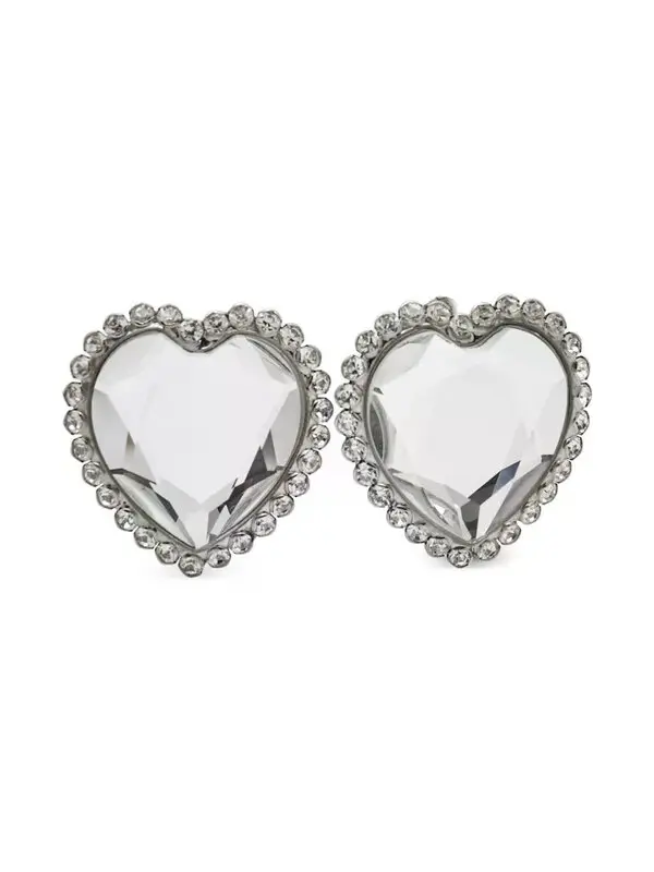Alessandra Rich Heart-shaped Crystal Clip-on Earrings - Silver