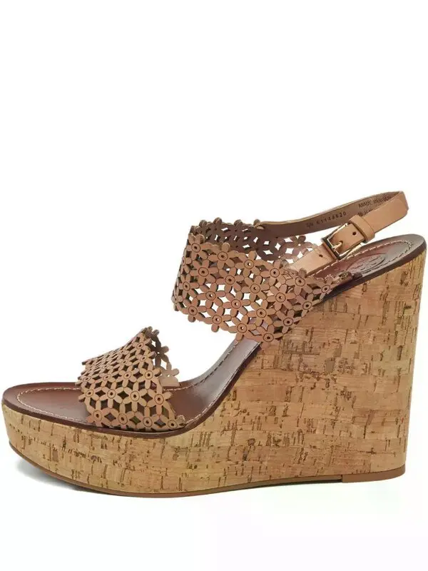 Tory Burch Perforated Leather Wedge Sandals