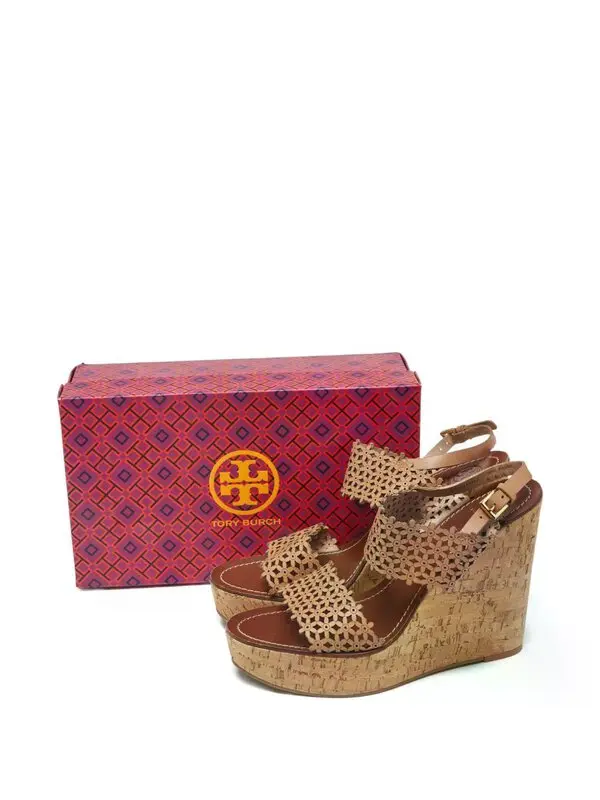 Tory Burch Perforated Leather Wedge Sandals