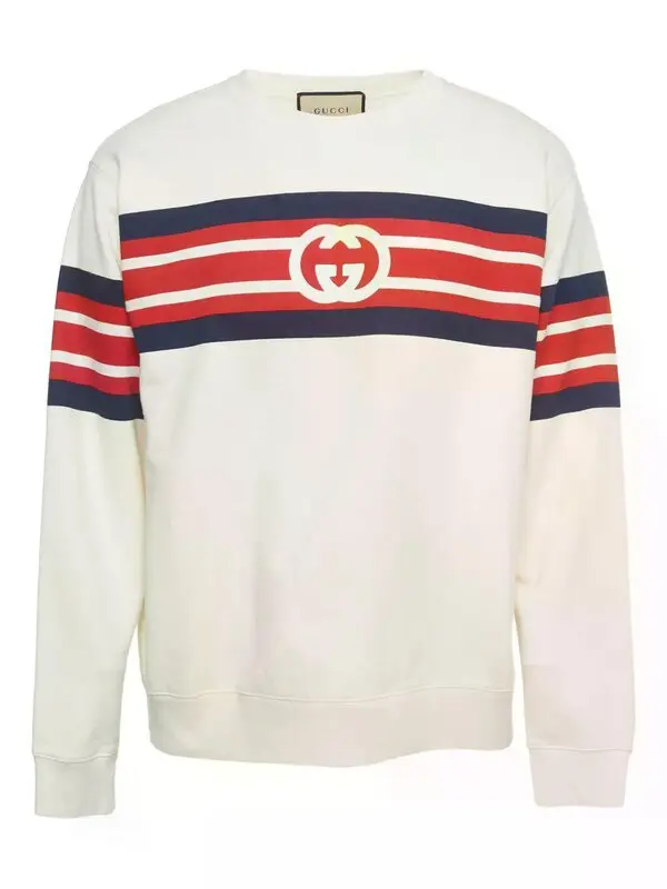 Gucci Printed Logo Stripe-detail Sweatshirt - Neutrals