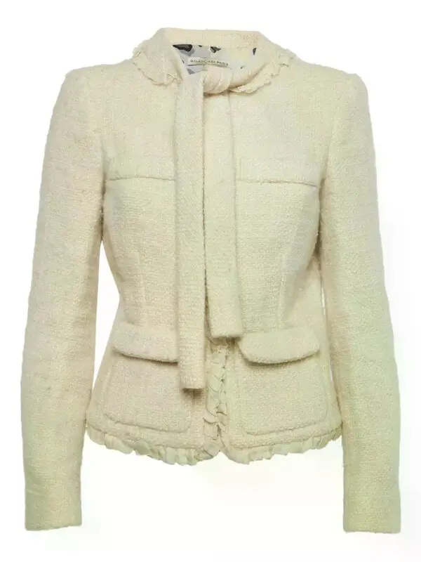 Balenciaga Tweed Jacket With Ruffle And Tie Detail
