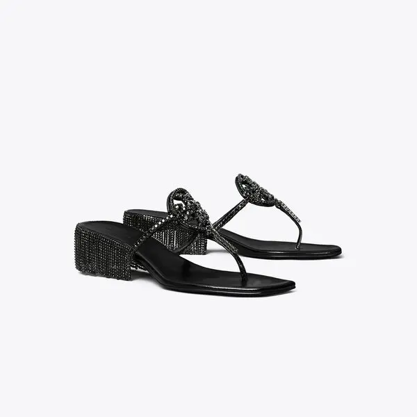 Tory Burch Miller Crystal Kitten Heel Sandals - Perfect Black/jet