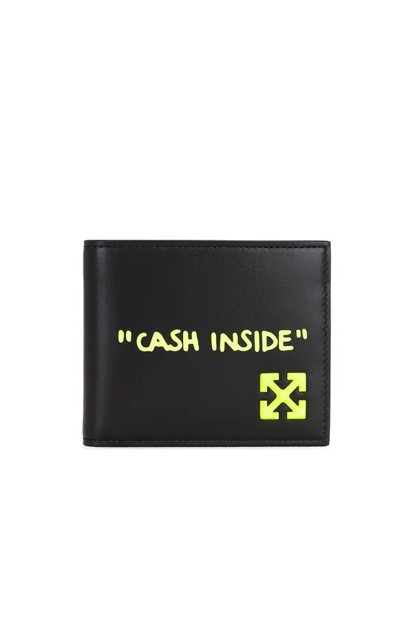Off-White Jitney Quote Bifold Wallet In Black - Black & Yellow
