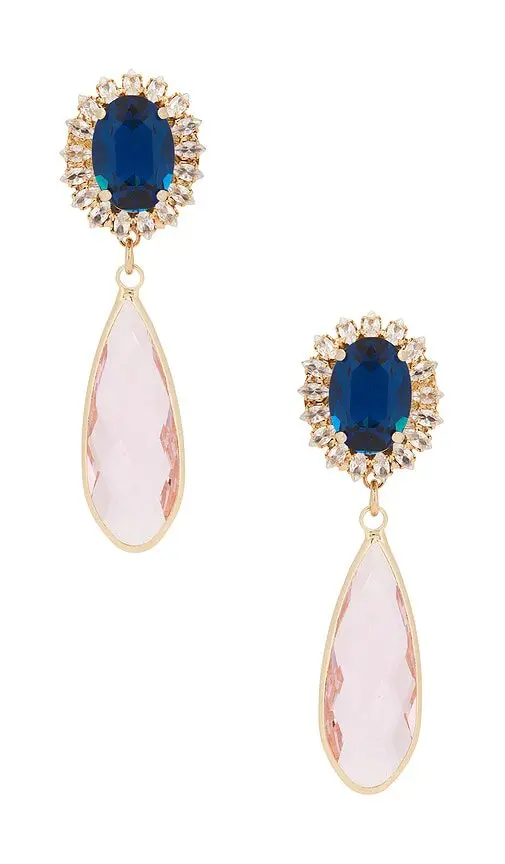 ANTON HEUNIS Stud With Clip Oval & Tear Pendant Earrings - Blue  Pink  & Gold