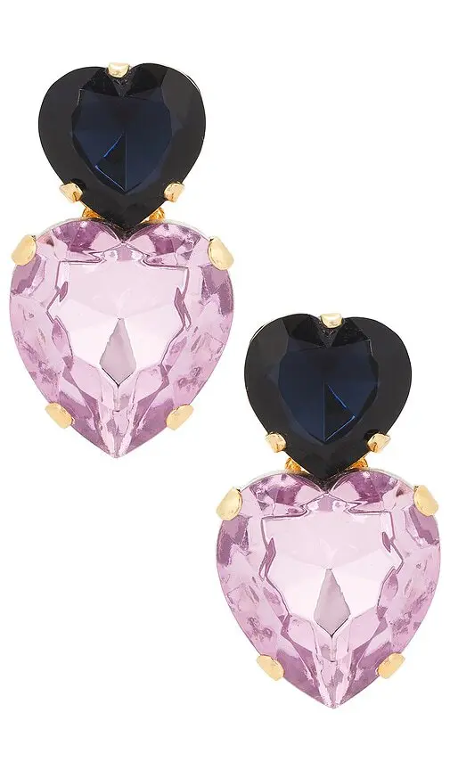 ANTON HEUNIS Omega Clasp Double Heart Stud Earrings - Blue  Pink  & Gold