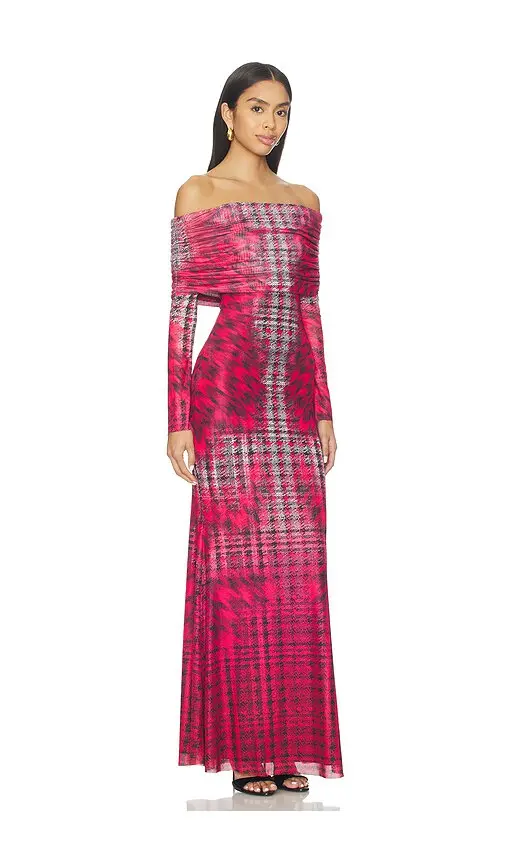 AFRM Thelma Off-the-shoulder Maxi Dress - Ruby Houndstooth