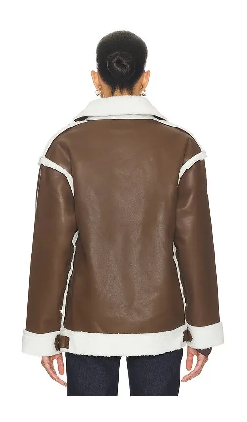SNDYS. London Oversized Faux Leather Biker Jacket With Faux Fur Trim
