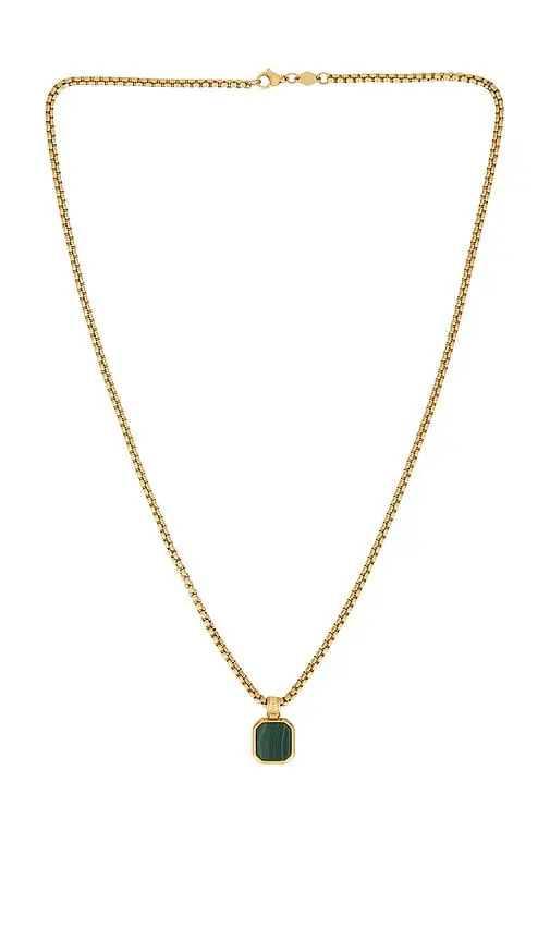 NIALAYA Square Malachite Pendant Necklace - Gold & Green