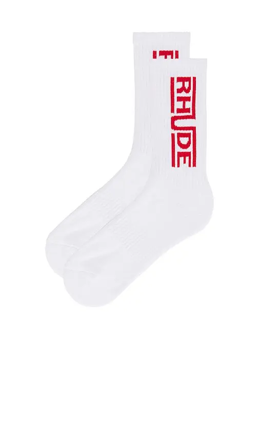 Rhude Champions Logo Socks - White & Red