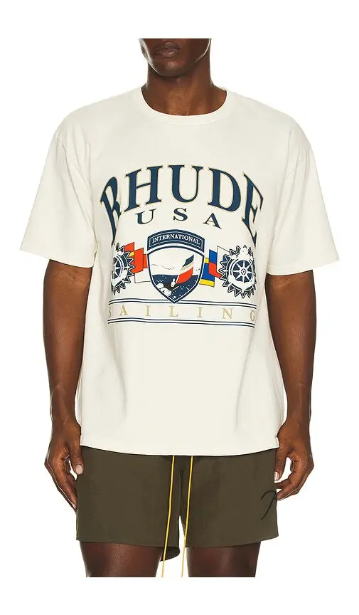 Rhude Usa Sailing Icon Tee In White - Vintage White & Black