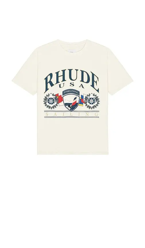 Rhude Usa Sailing Icon Tee In White - Vintage White & Black