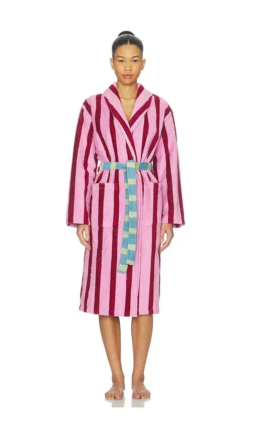 DUSEN DUSEN Stripe Bathrobe In Pink,red - Magnolia