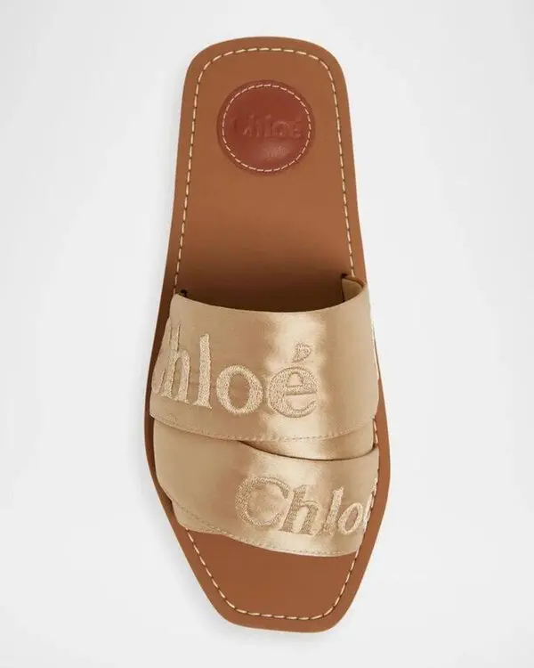 Chloé Woody Satin Logo Ribbon Slide Sandals