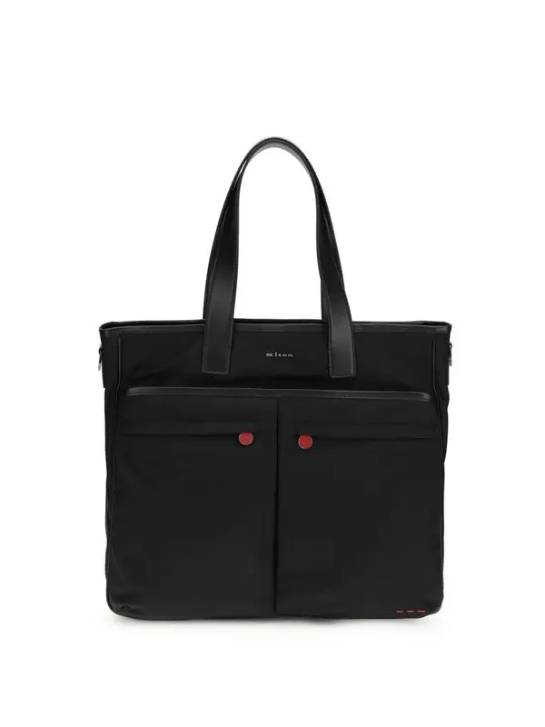 Kiton Leather-finished Fabric Bag - Black