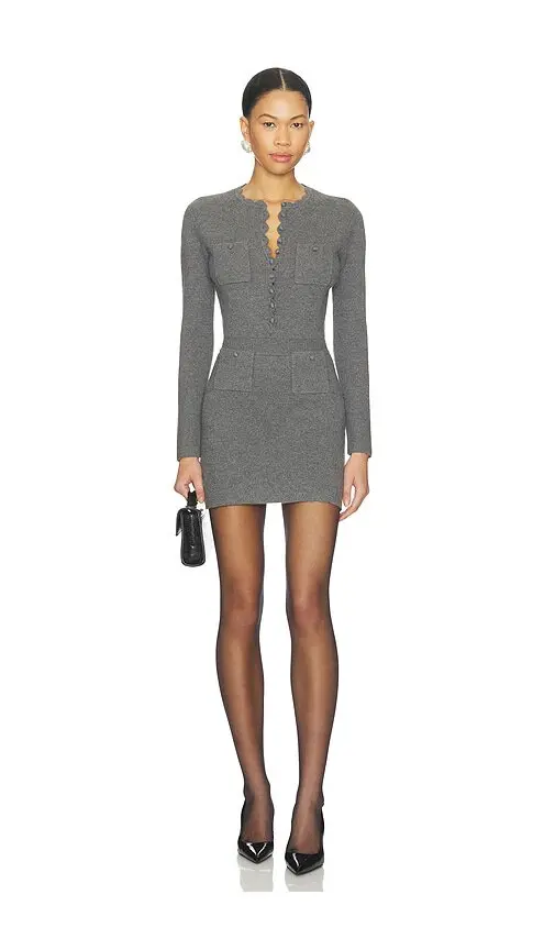 SELF-PORTRAIT Knit Mini Dress - Grey