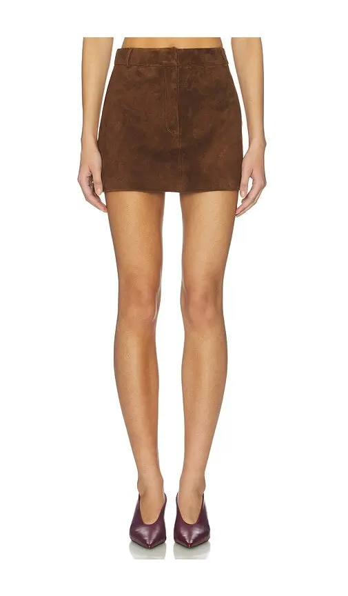 AEXAE X Revolve Leather Suede Mini Skirt - Chocolate